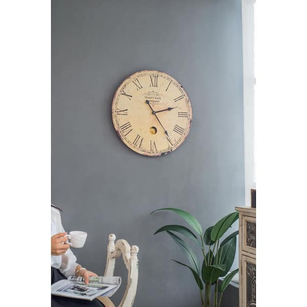 23 in. x 2.2 in. Vintage Beige Analog Wall Clock CKJY2813-B - The Home ...