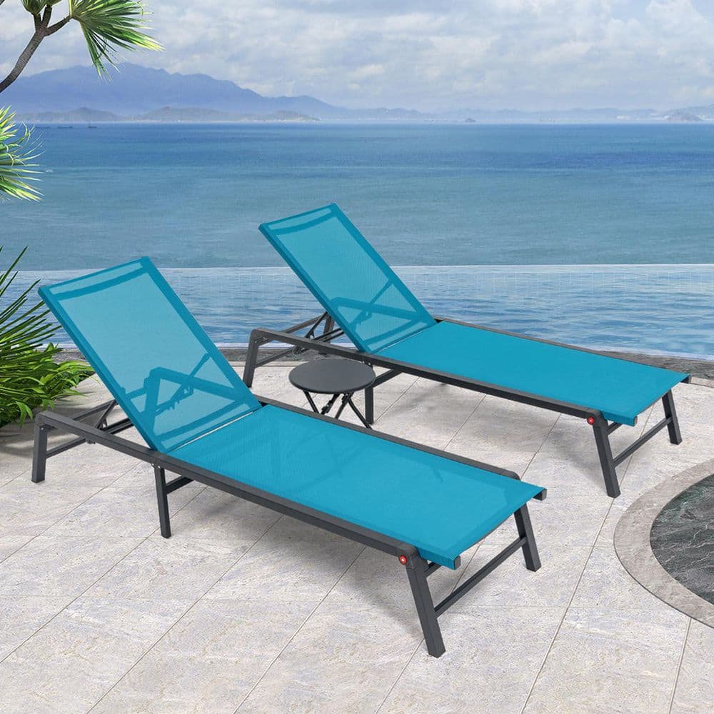 FHVIT Outdoor Patio Chaise Lounge and Table Aluminum Folding Pool ...