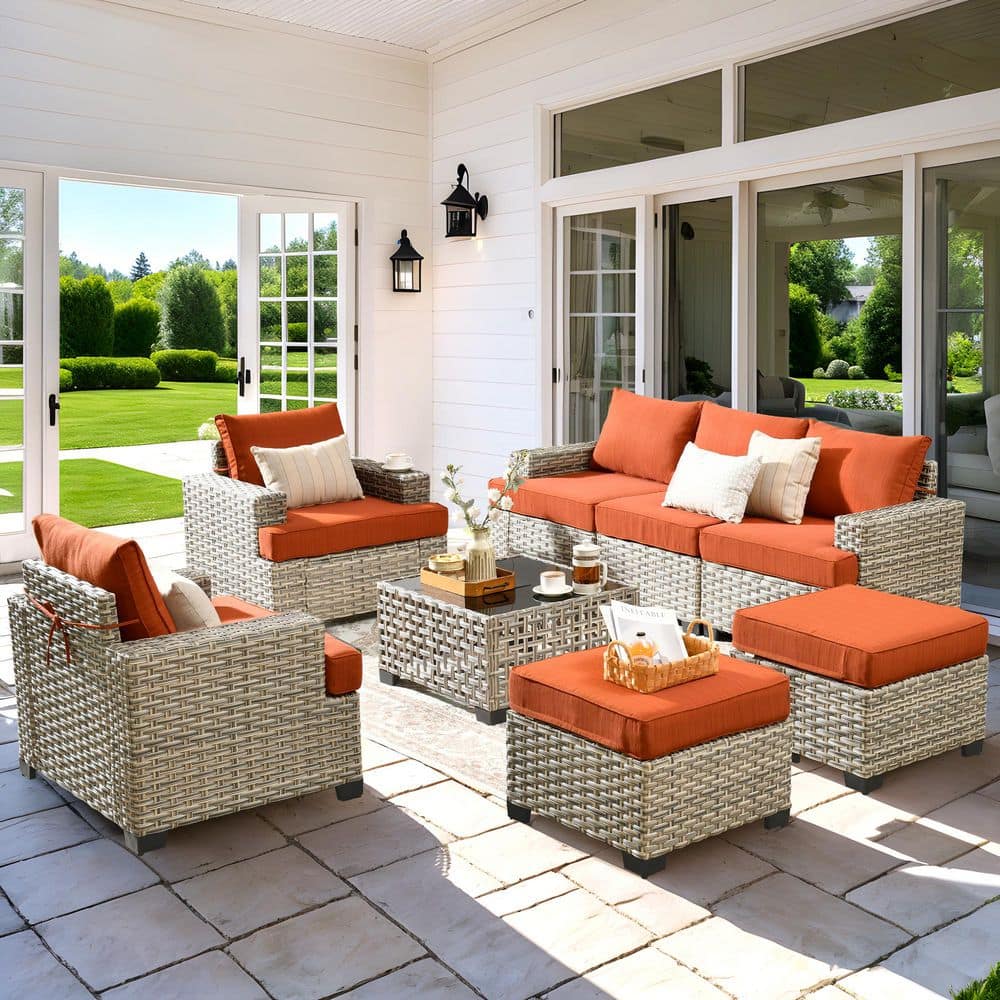XIZZI Vinea 8 Pieces Wicker Patio Conversation Seating Sofa Set with ...