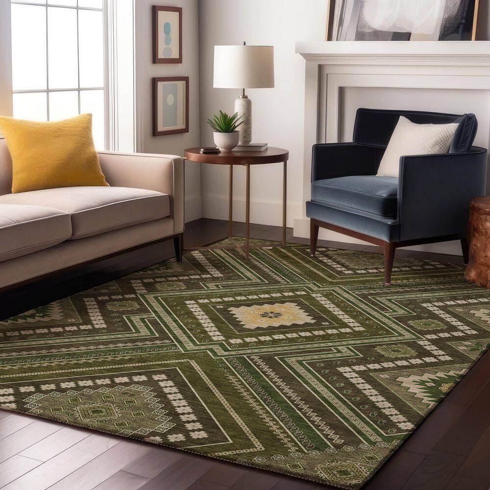 Addison Rugs Mayfield Premium Machine Washable Abstract AMF1010 Olive 9 ...