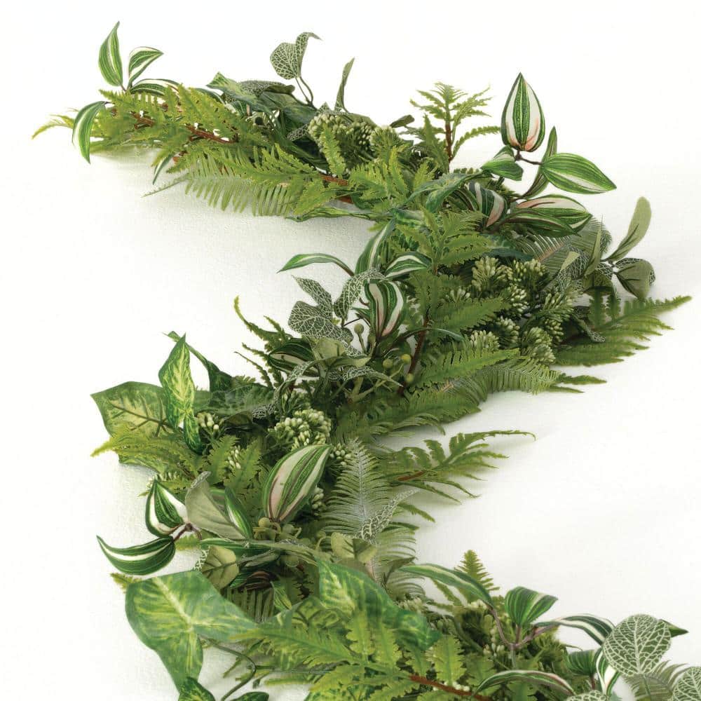 SULLIVANS 6 ft. Artificial Mixed Leaf Foliage Garland, Green FGGD - The ...
