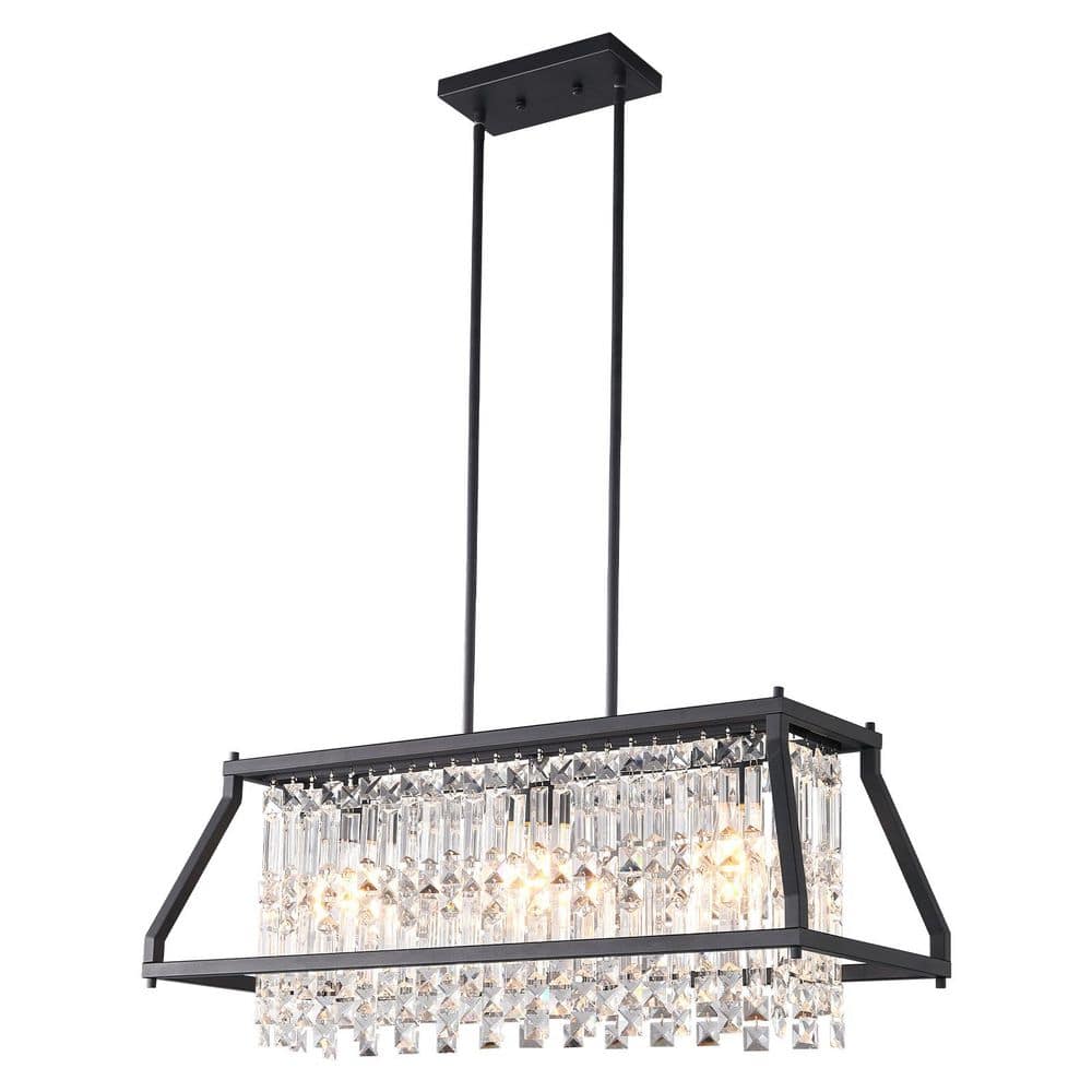 ZHLWIN Home Lighting 60W 3-Light Black Crystal Trapezoidal Farmhouse ...