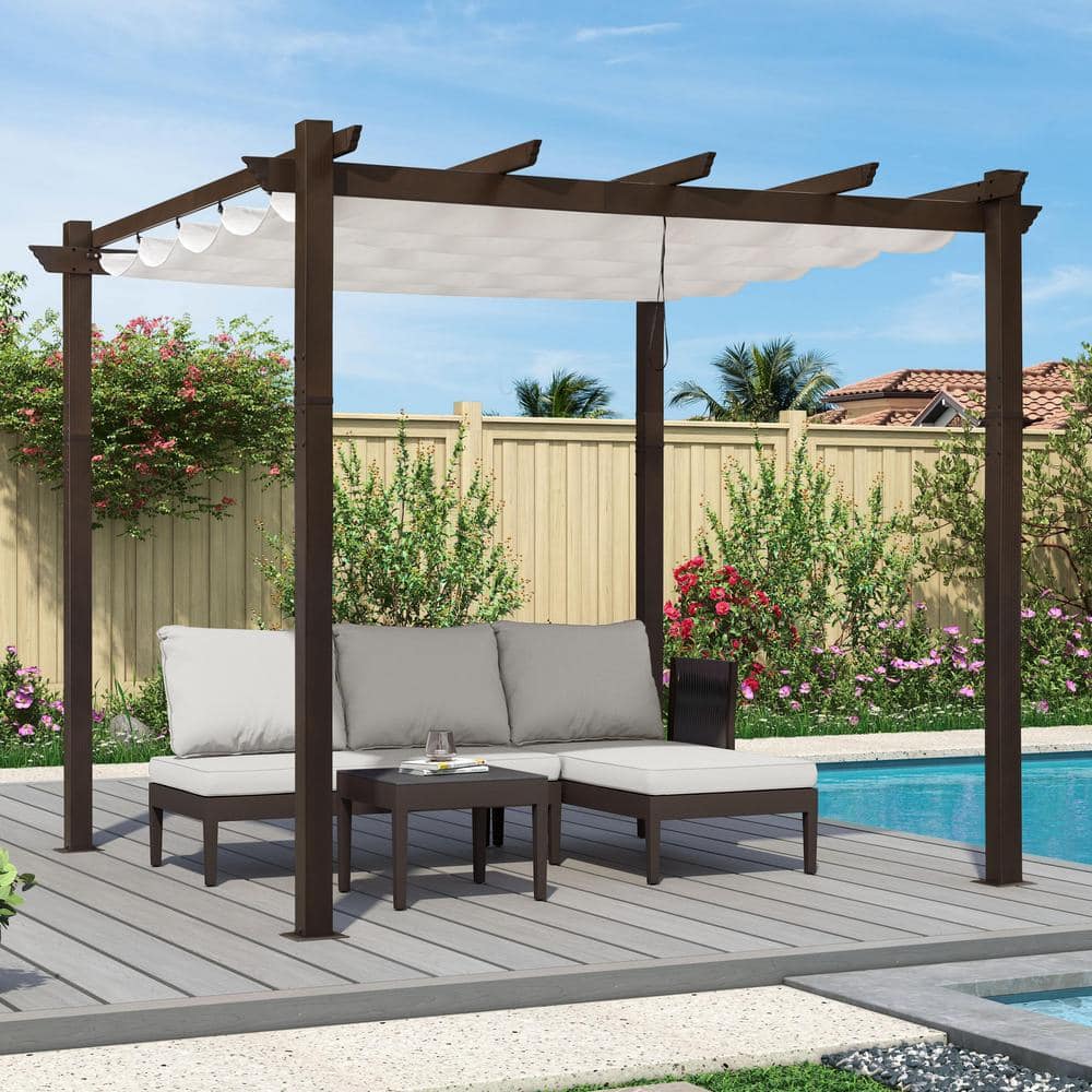 PURPLE LEAF 10 ft. W x 10 ft. D Modern Bronze Aluminum Pergola with ...