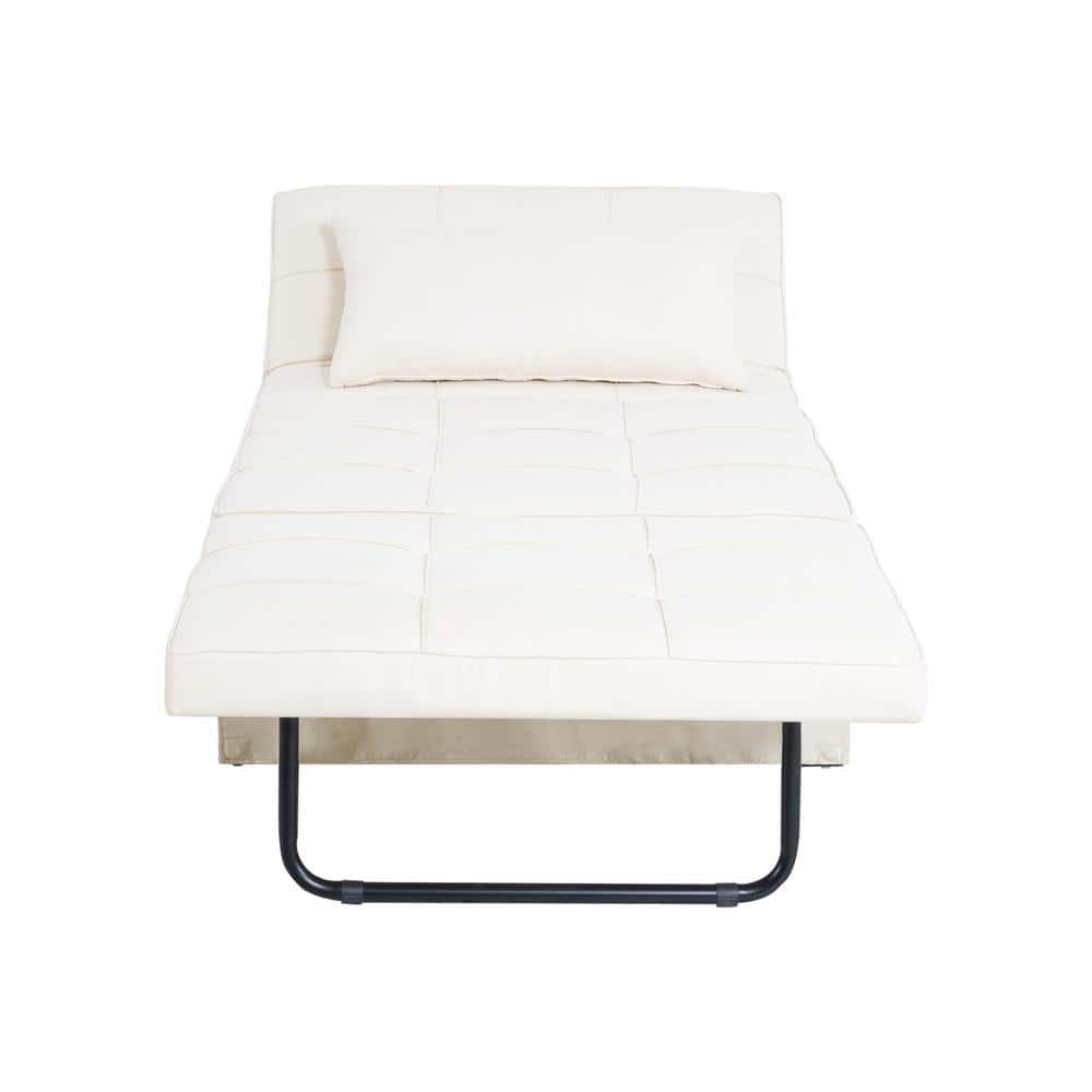 MAYKOOSH 37.4 in. Cream Linen Twin Size Sofa Bed Sleeper Convertible Ottoman 75913MK The Home Depot