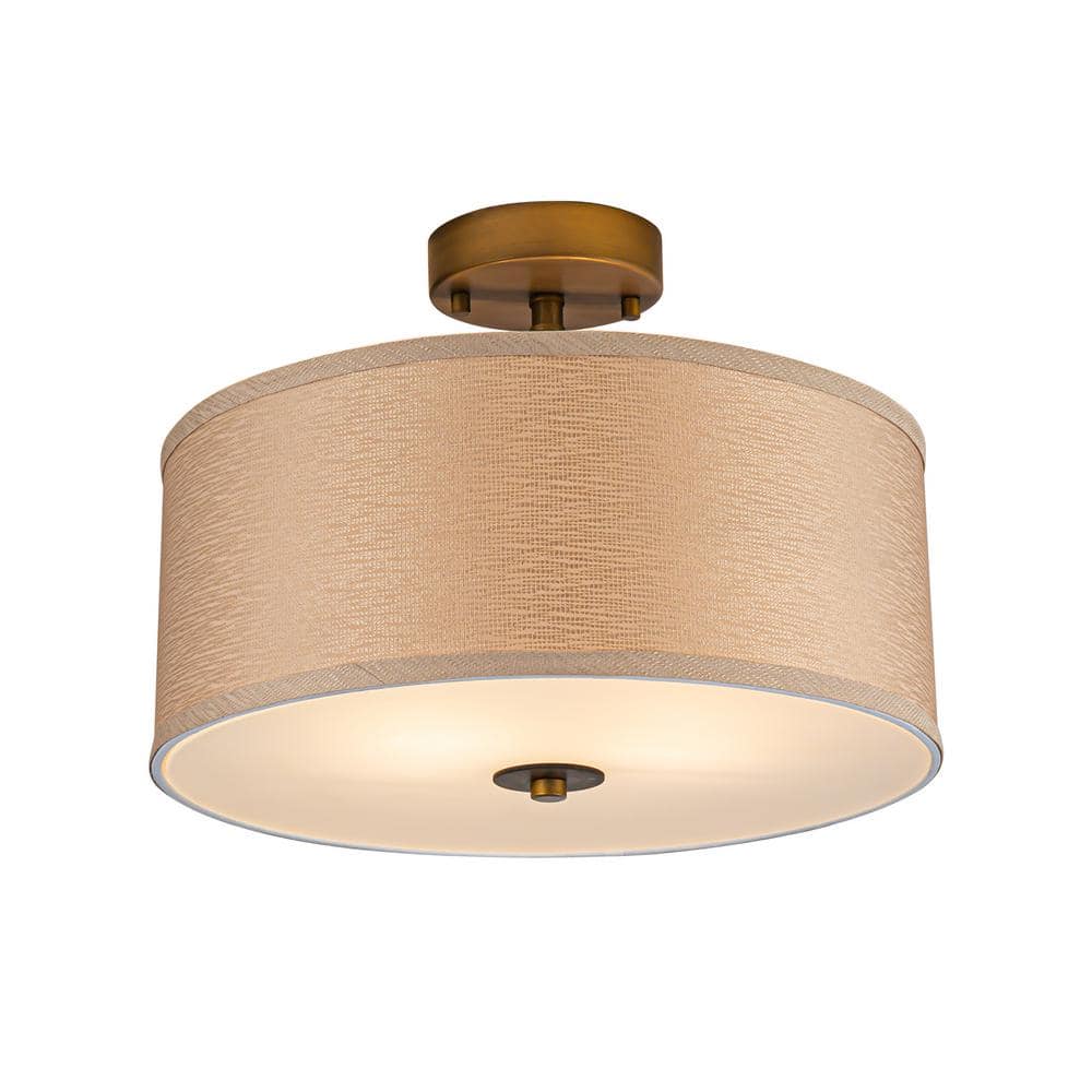 OUKANING 15 in. 2-Light Modern Brown Semi-Flush Mount Ceiling Light ...