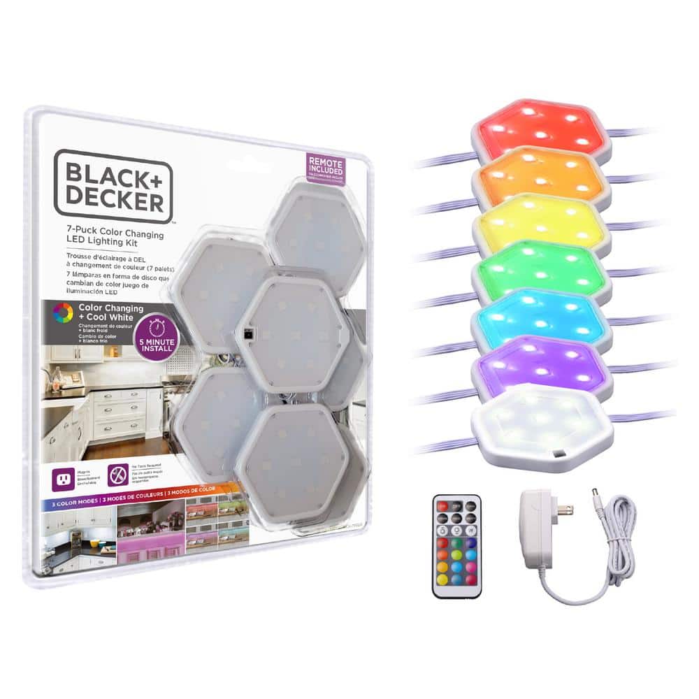 BLACK+DECKER RGB Color Changing LED Puck Light Kit (7-Pack) LEDUC-PUCK ...