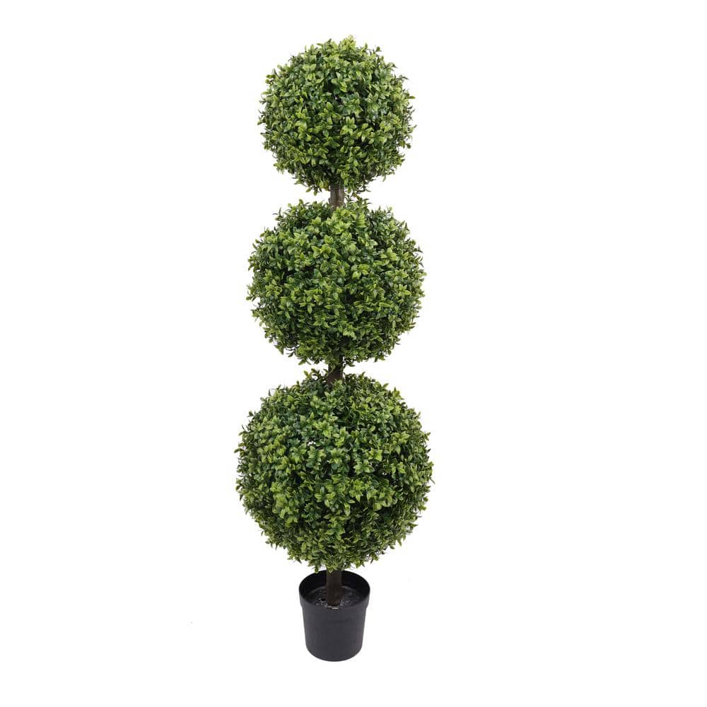 Green Smart Dekor 1 piece 46 in. Green Artificial Boxwood Tree in Pot ...
