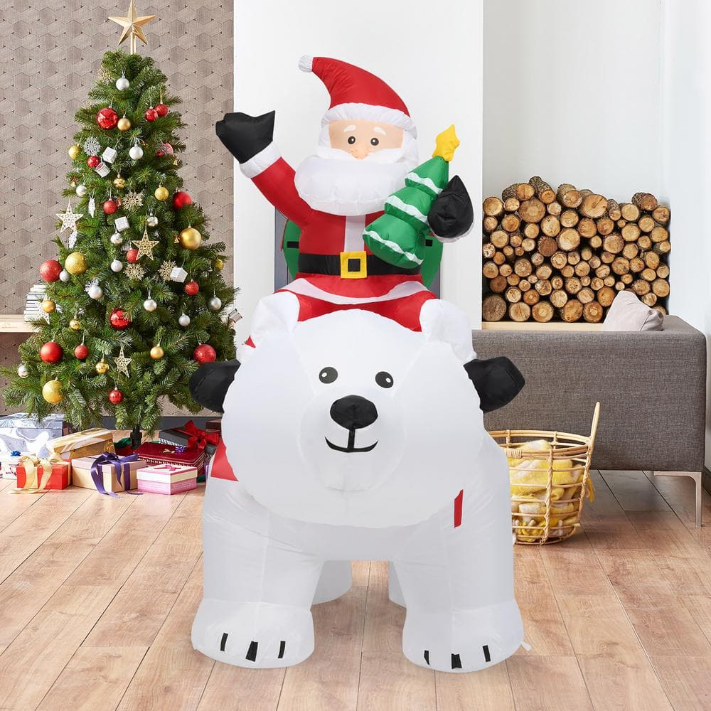 Buy 6.5 ft. Pre-Lit LED Lights Christmas Inflatable Santa Riding Polar ...