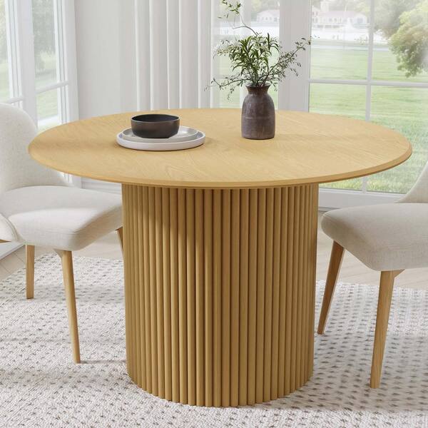 Lirago Round Oak Wood 46 in. Column Base Dining Table Seats 4 HD ...