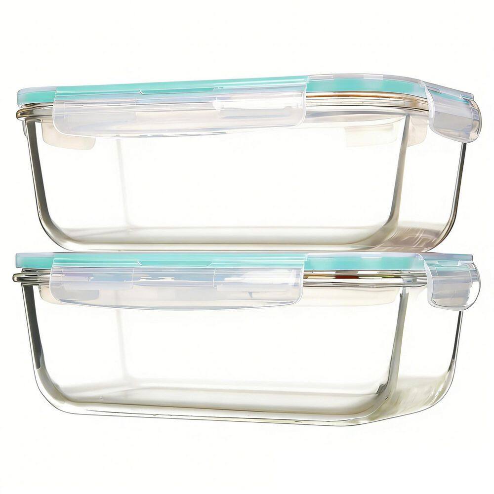 Wudkey 2-Pack Green 63 oz. Glass Food Storage Containers with Airtight ...