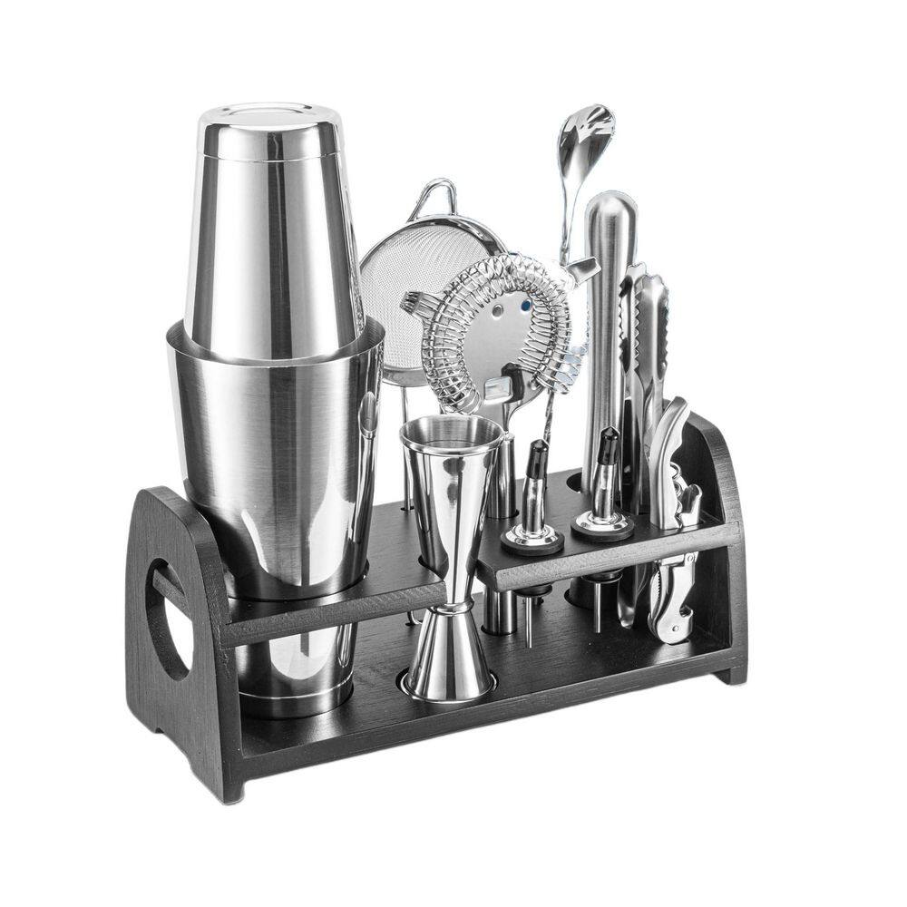 Wudkey 10-Piece Silver Stainless Steel Cocktail Shaker Set Bartender ...