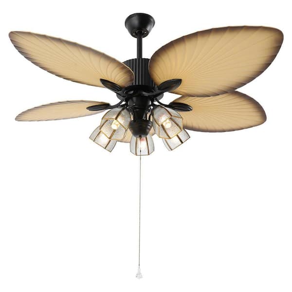 OUKANING 52 in. 5-Light Black Indoor Tropical Style 5 Palm Leaf Blades ...