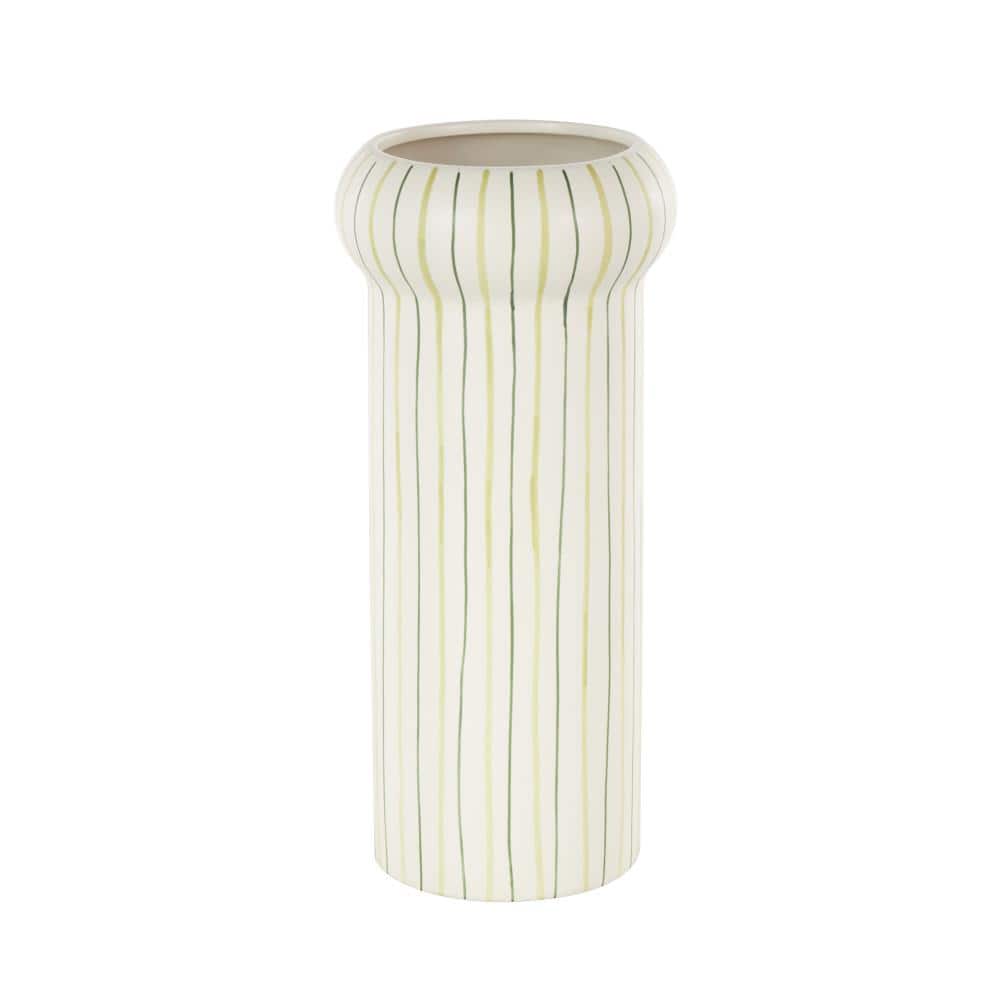 Litton Lane White Round 12 in. Ceramic Decorative Vase with Green ...
