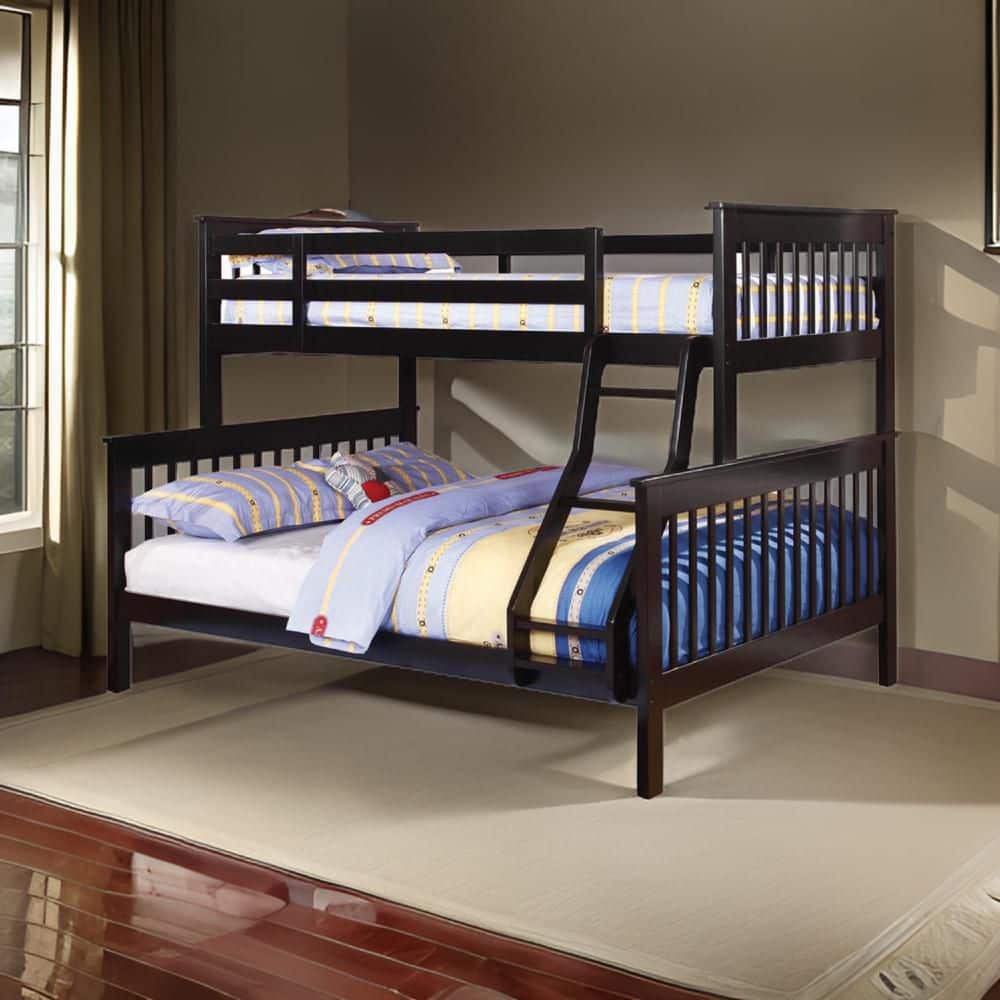 Benjara Black Adjustable Bunk Bed with Guardrails BM216169 - The Home Depot