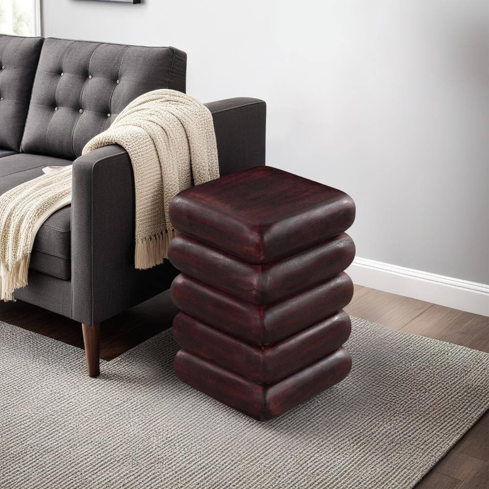 THE URBAN PORT Zyra 12.0 in. Dark Cherry Brown Square Acacia Wood Side ...