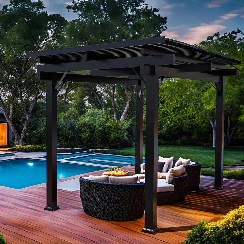 M-D Building Products 8 ft. x 12 ft. Black Aluminum Manual Pergola 8X12 ...