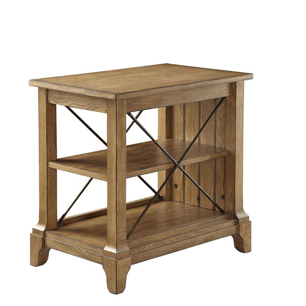 Benjara 24 in. Oak Brown Rectangle Wood End Table with 2 Compartments ...