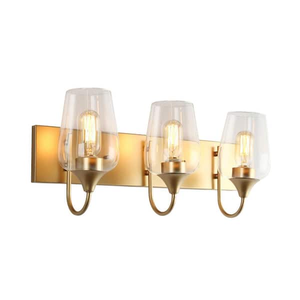 LNC 21.9 in. 3 Light Modern Gold Vanity Light with Wine Glass-Inspired ...