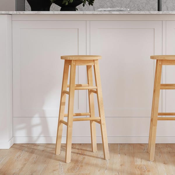 Mainstays fully assembled natural wood backless bar stool store