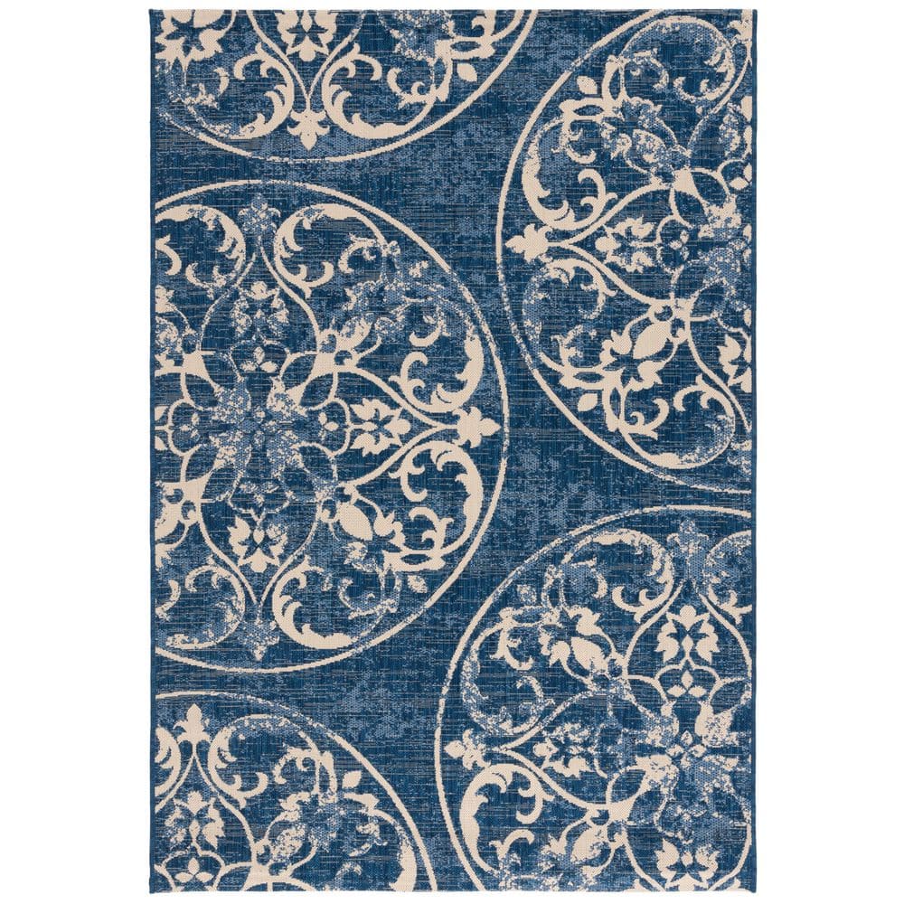SAFAVIEH Courtyard Navy Blue/Beige 5 ft. x 8 ft. Ornate Geometric ...