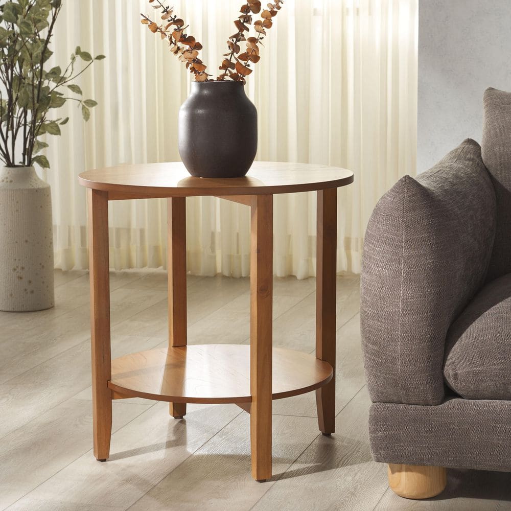 SAFAVIEH Leonardi 23.5 in. Natural Round Wood End Table SFV1323B - The ...