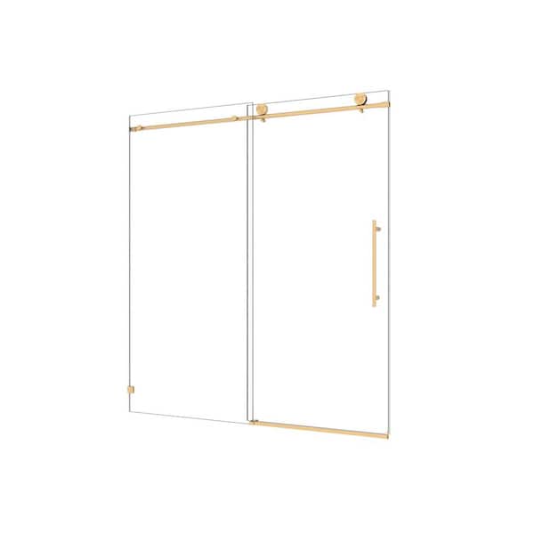 LIVACA 60 in. W x 76 in. H Sliding Frameless Shower Door in Brushed ...