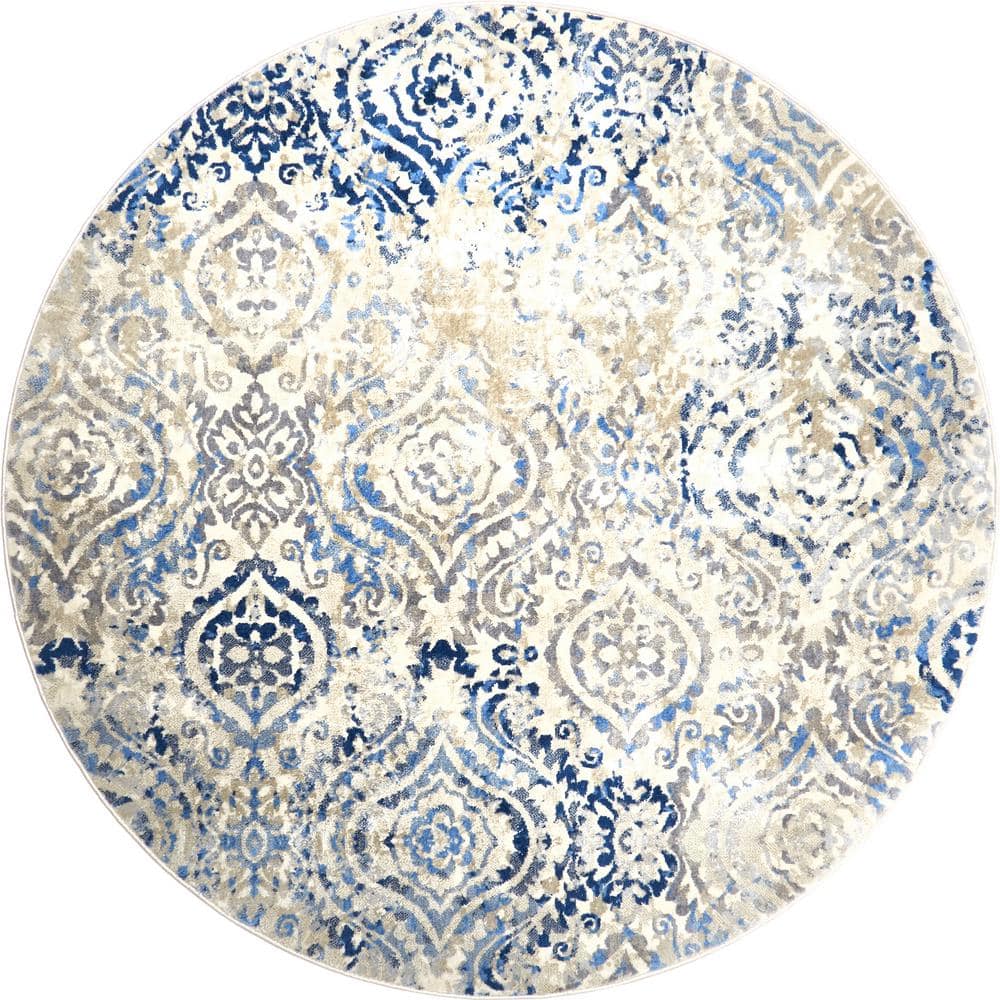 Melrose Audrey Ivory/Blue 6 ft. Round Medallion Area Rug 6R-7060-682 ...