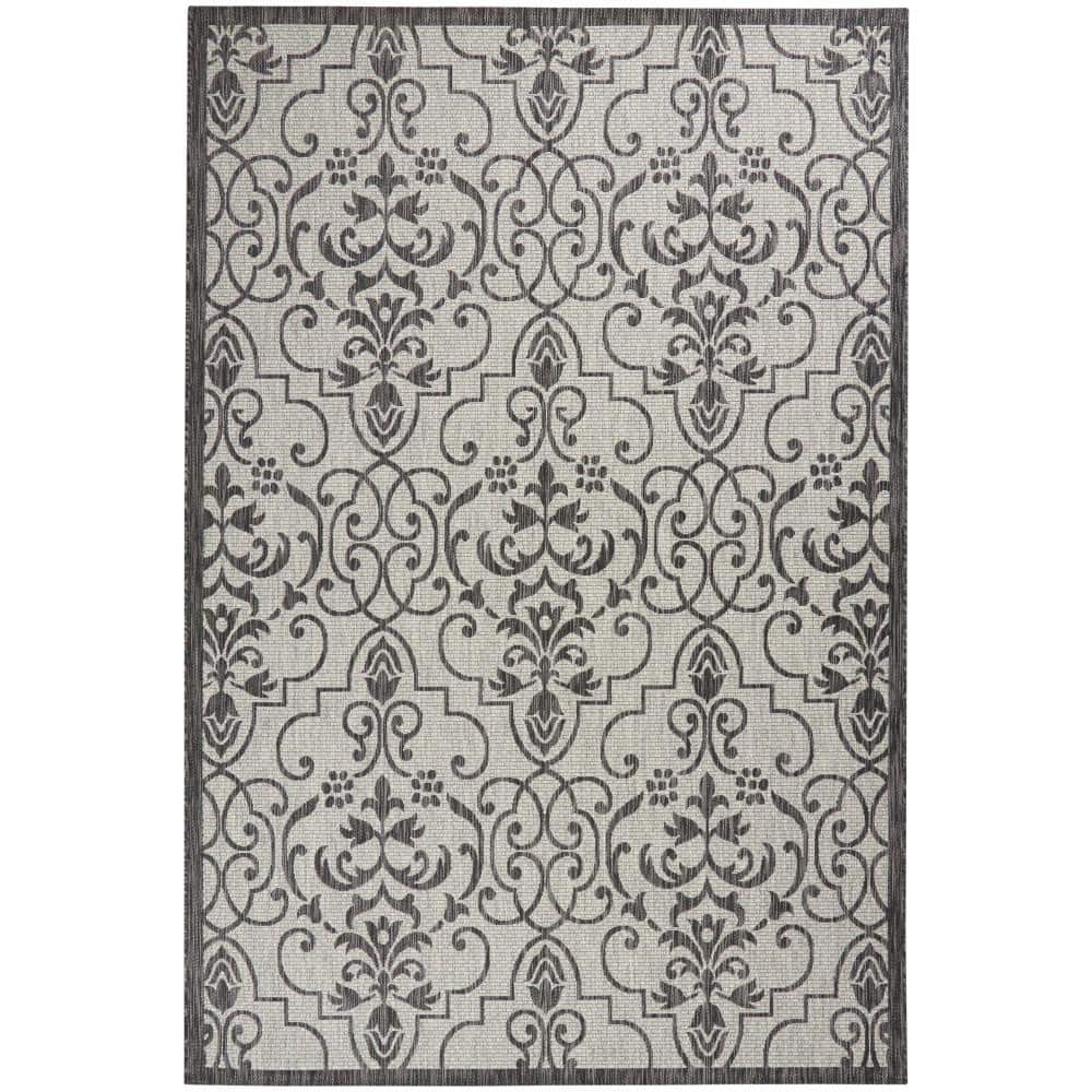 Nourison Garden Party Ivory/Charcoal 6 ft. x 9 ft. Bordered ...
