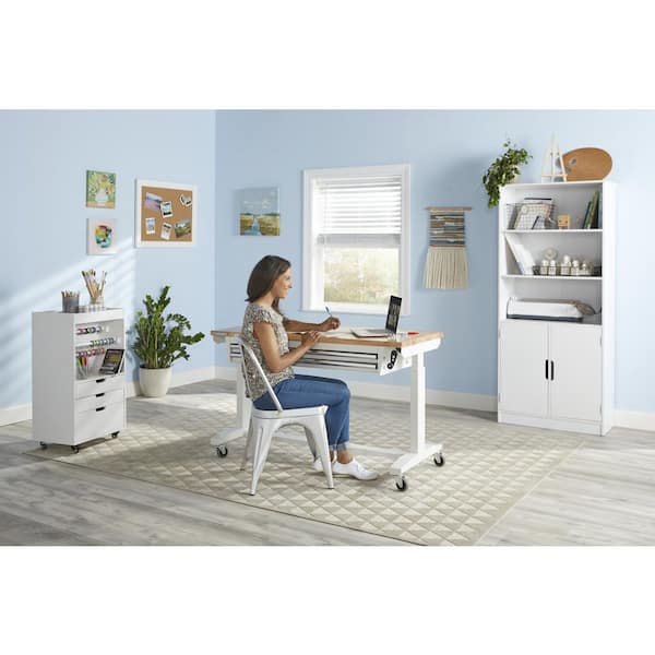 Husky 52 in. W x 24 in. D 2 Drawer Adjustable Height White Workbench Table with Solid Wood Top HOLT5202BJ2 The Home Depot