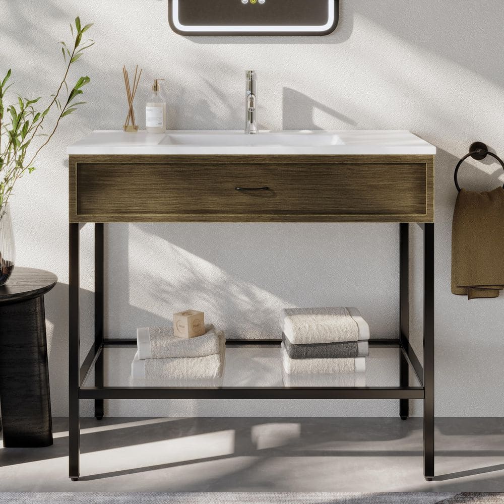 HBEZON Ansel 36 in. W Freestanding Single Sink White Bath Vanity with ...