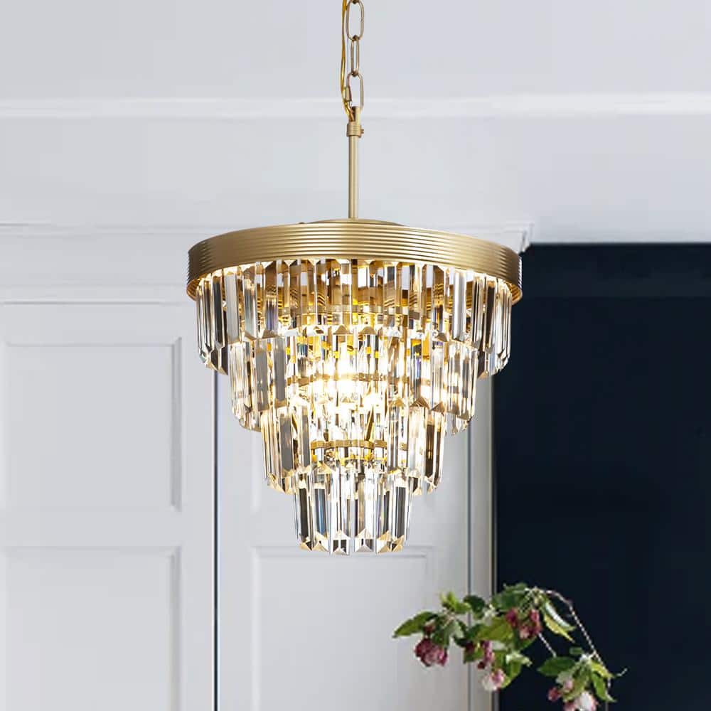 ALOA DECOR 3-Light Tiered Gold Mini Chandelier With Clear Crystals ...