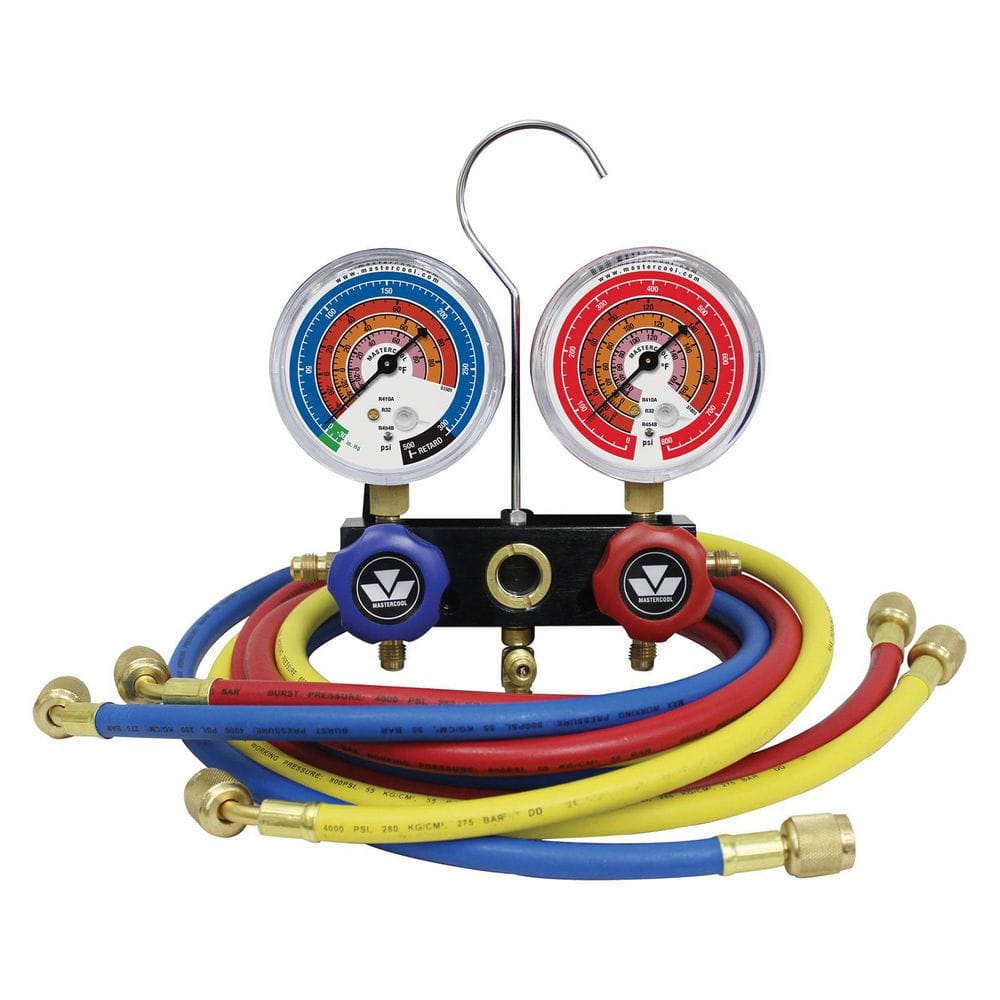 MasterCool A2L Compatible Aluminum 2-Way Manifold Set with Hoses 51161 ...