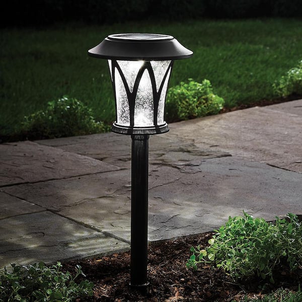 Hampton Bay Naples Black Solar Integrated LED Weather Resistant Path ...