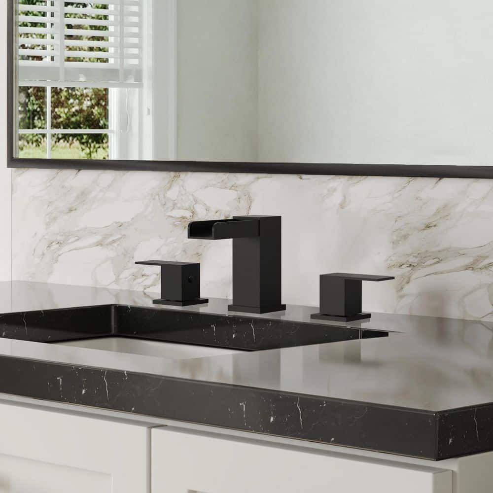 EVERSTEIN 3-Hole Waterfall Open Spout 8 in. Widespread 2-Handle ...