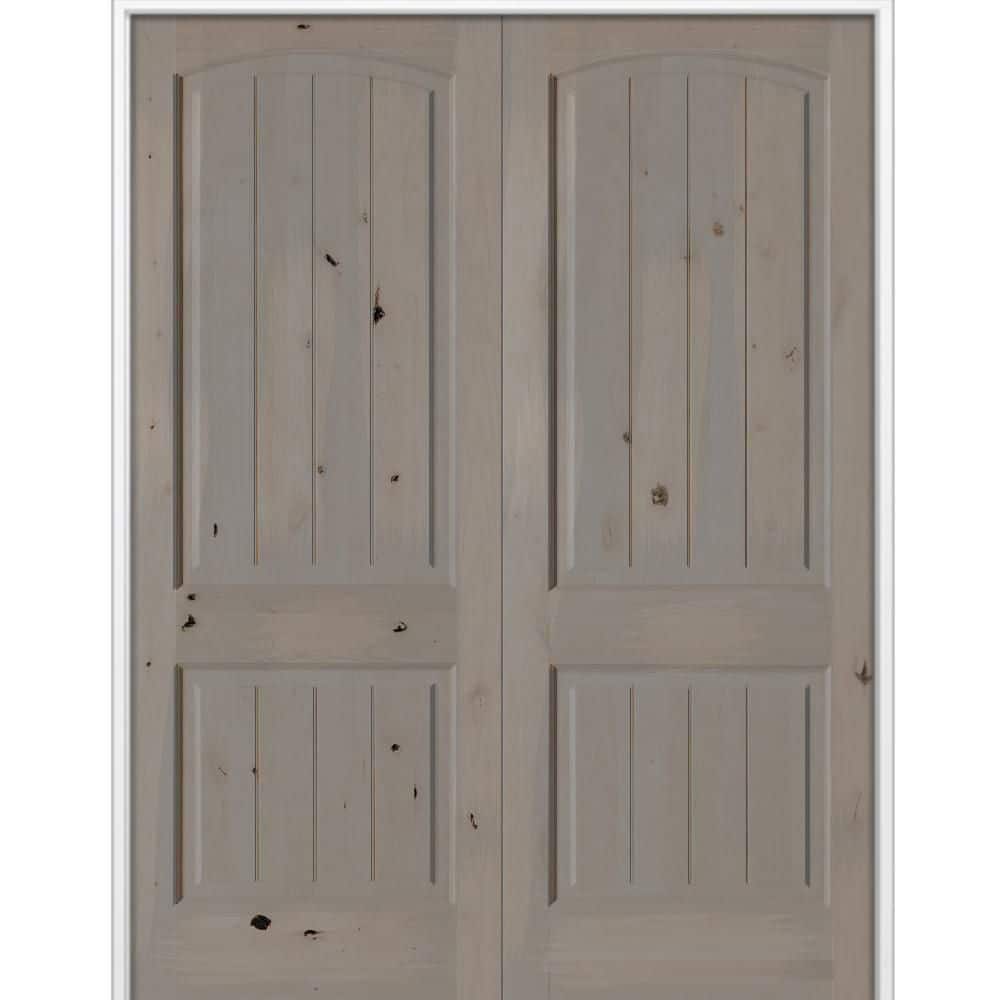 Krosswood Doors 64 in. x 96 in. Rustic Knotty Alder 2-Panel Arch Top VG ...