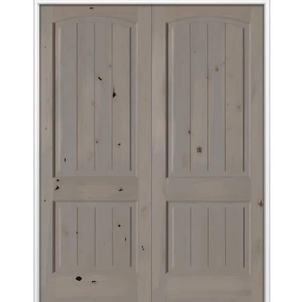 Krosswood Doors 64 in. x 96 in. Rustic Knotty Alder 2-Panel Arch Top VG ...