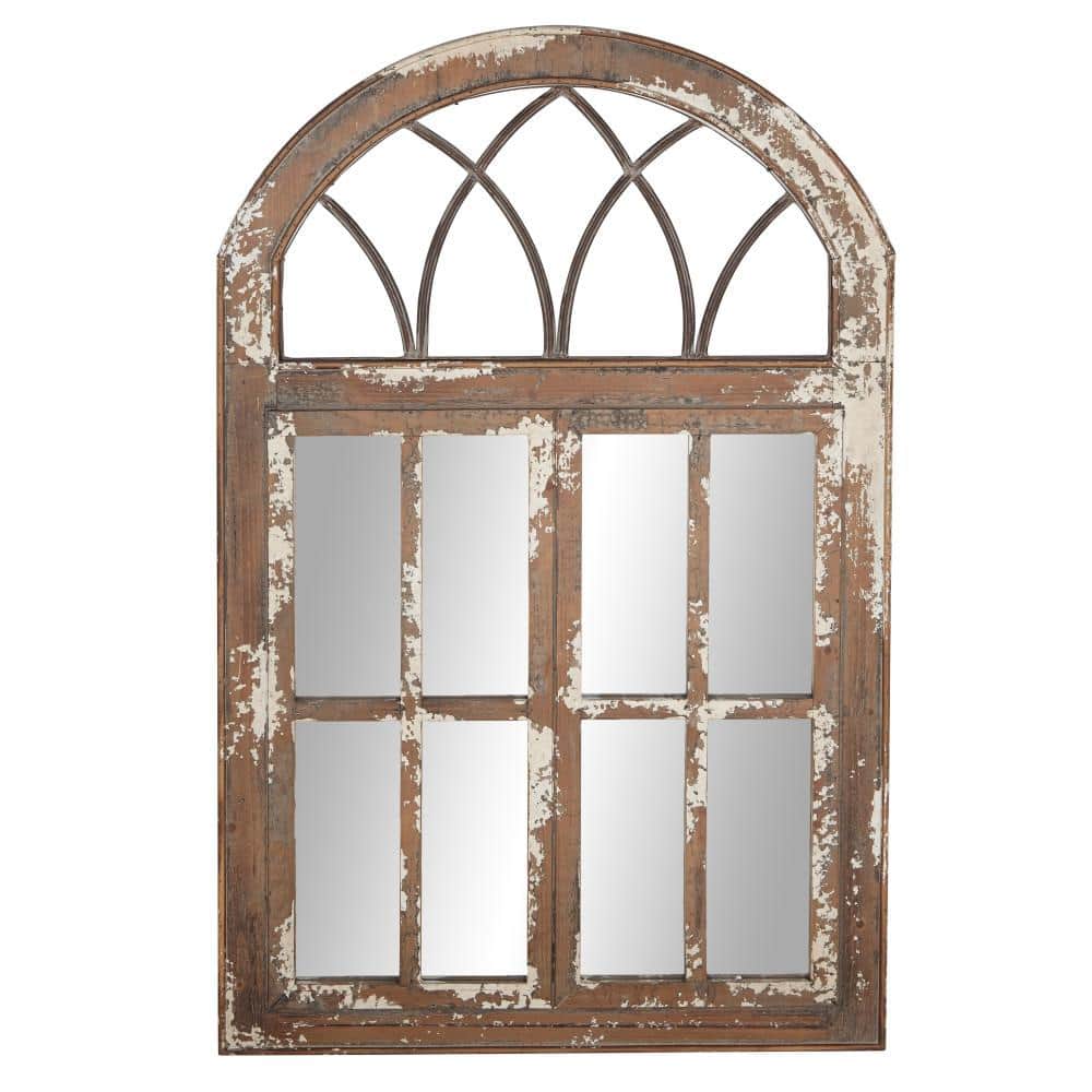 Litton Lane 48 in. x 30 in. Window Pane Inspired Arched Framed Brown ...
