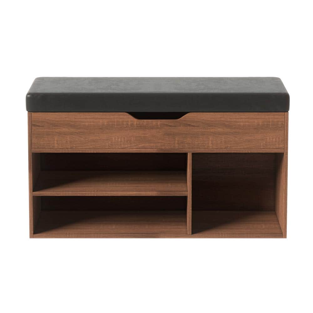 Homy Casa ERNE 18 in. H x 31.5 in. W Walnut Shoe Storage Bench with ...