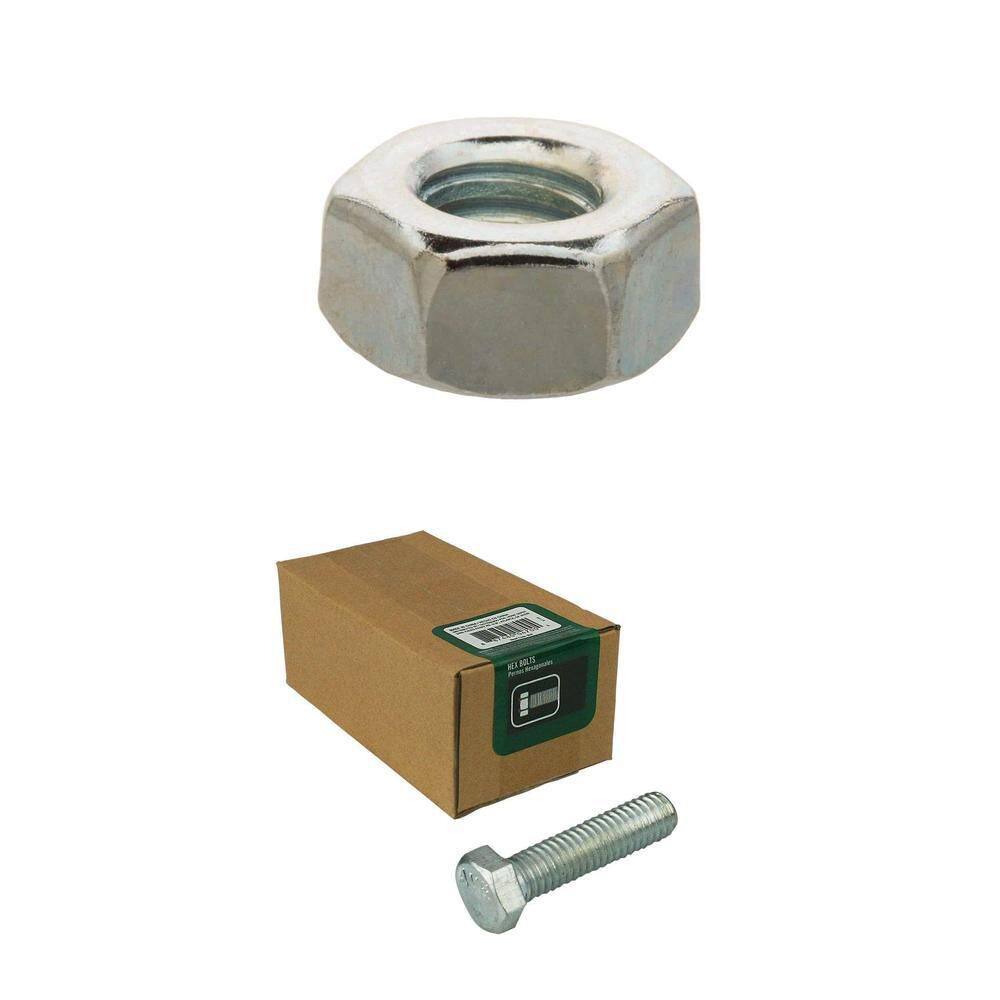 Everbilt 3/8 in.-16 Zinc Hex Nut (25-Pack) and 3/8 in.-16 x 1 in. Hex ...