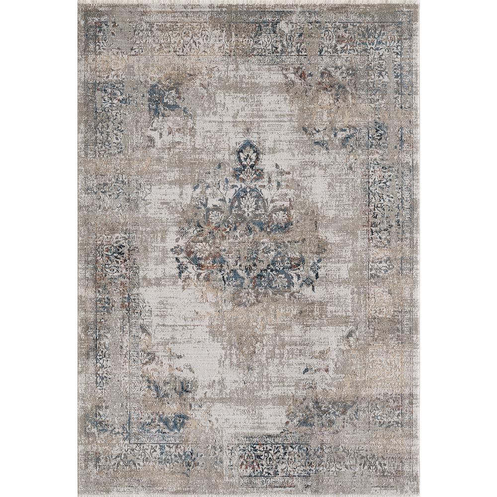 MILLERTON HOME Rhye Greige 5 ft. x 8 ft. Vintage Medallion Area Rug ...