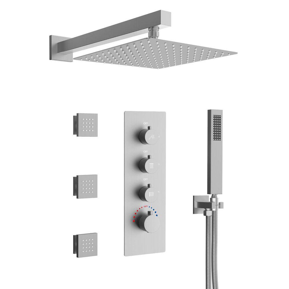EVERSTEIN 7-Spray Patterns Thermostatic 12 in. Wall Mount Rain Dual ...