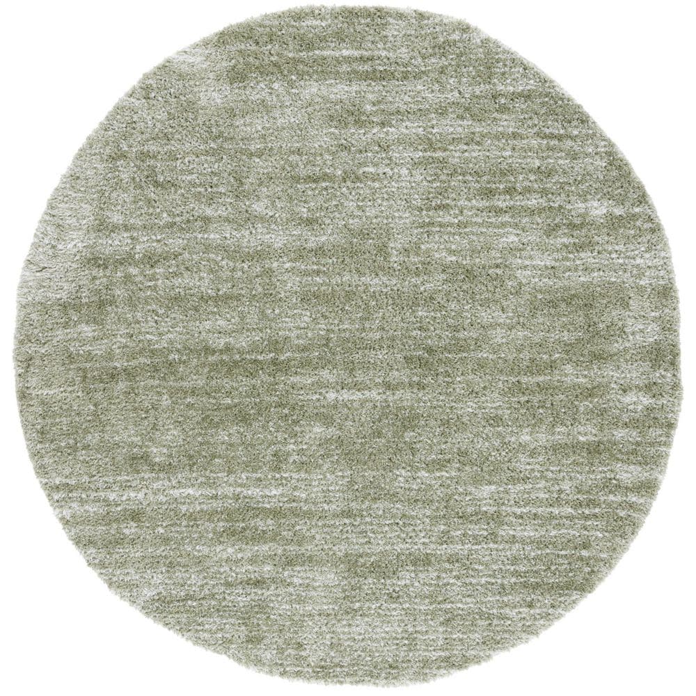 SAFAVIEH Tahoe Shag 5 ft. x 5 ft. Sage/Ivory Distressed Solid Round ...