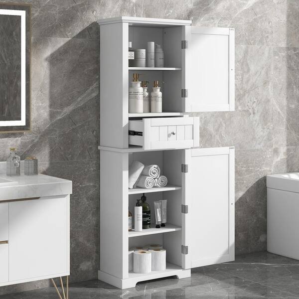 Nestfair 22 in. W x 11 in. D x 67.3 in. H Freestanding White Linen Cabinet Tall Bathroom Storage Cabinet CBC927K