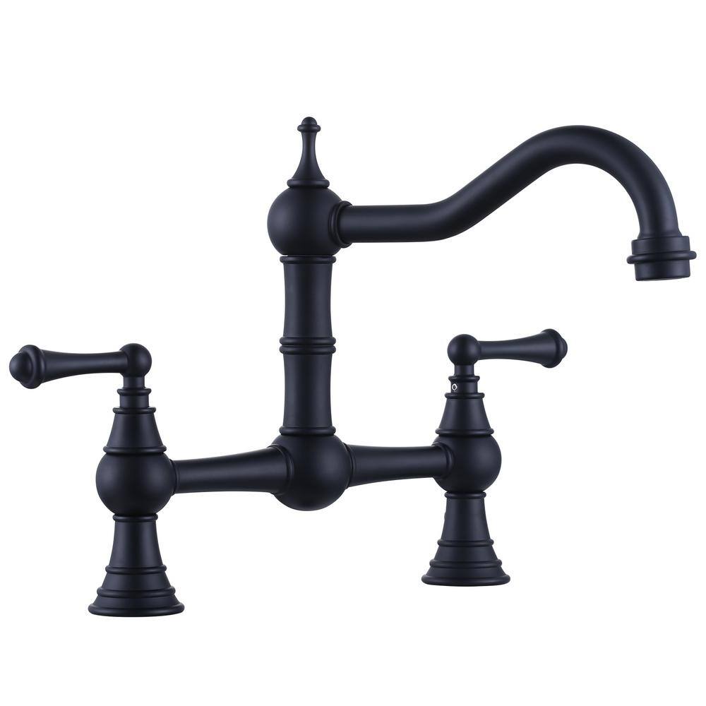 IVIGA Elegant Double Handle Bridge Kitchen Faucet in Black VSK15B - The ...