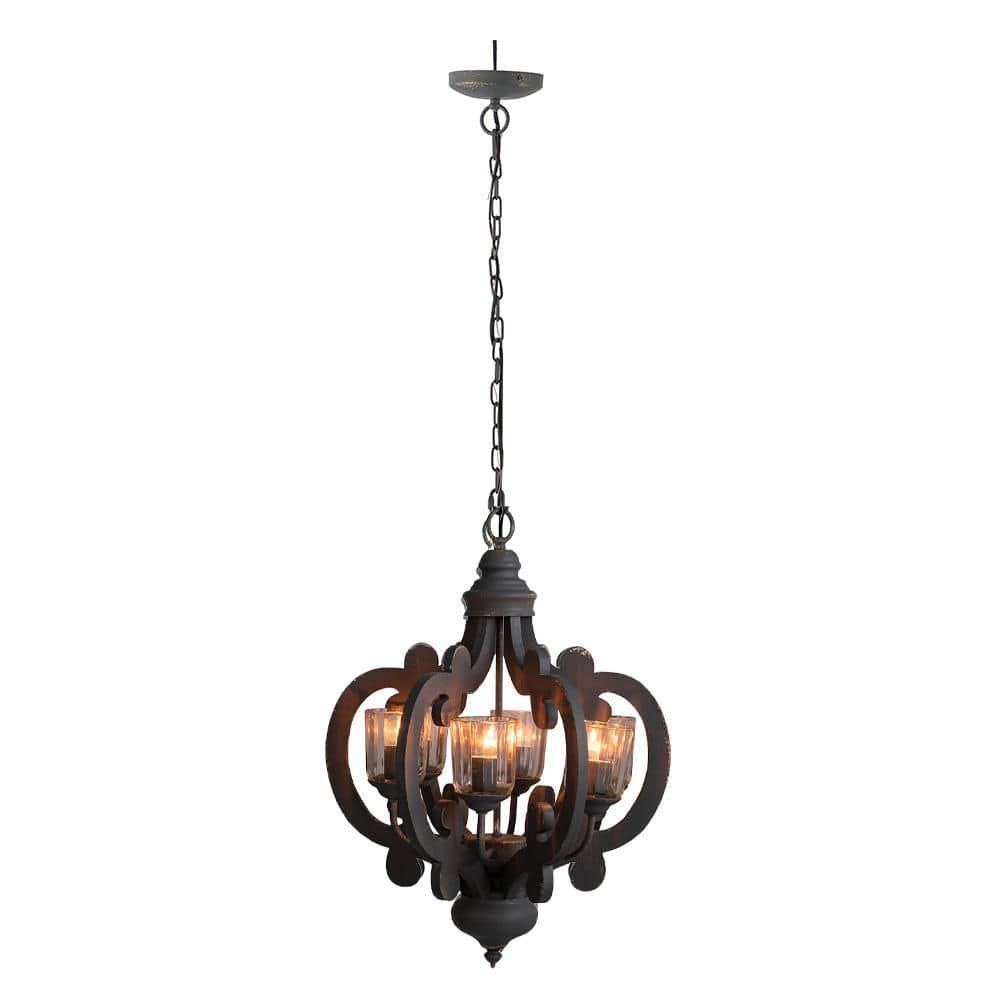 MODERN HABITAT LaternBeaded 6-Light Gary Wood Chandelier with ...