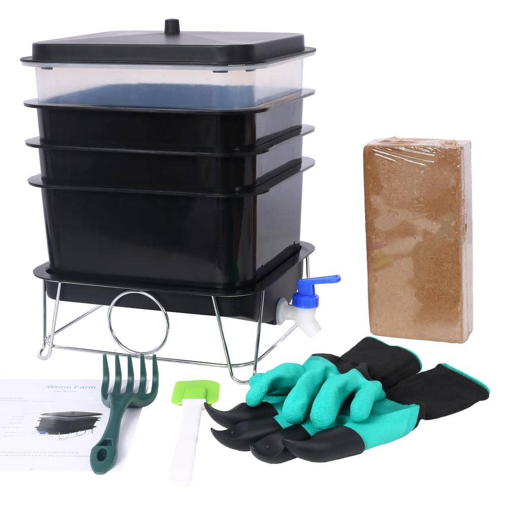 Tidoin 4-Tray 5.3-Gallon Outdoor Worm Farm Kit Worm Composter Bin GH ...