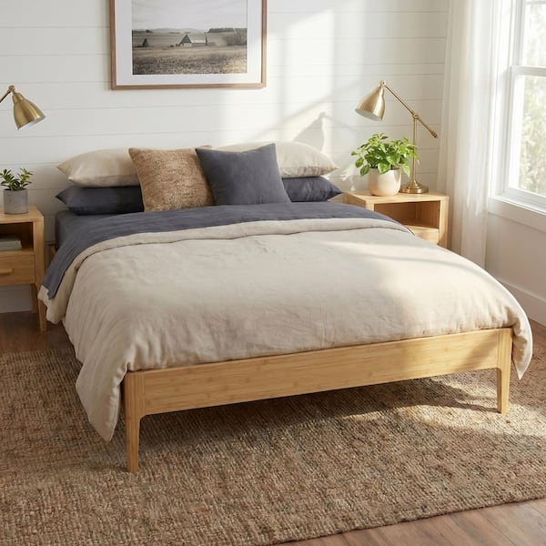 Reviews for Harper & Bright Designs Brown Solid Bamboo Wood Frame King ...