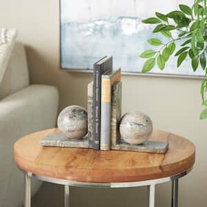 Litton Lane Black Marble Sleek Orb Geometric Bookends with L- Shaped ...