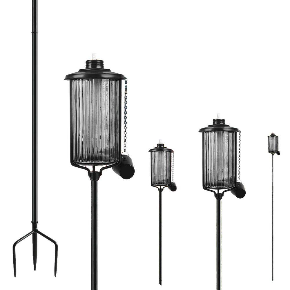 Justincity 55 Inch Black Glass Metal Outdoor Garden Flame Torches with ...