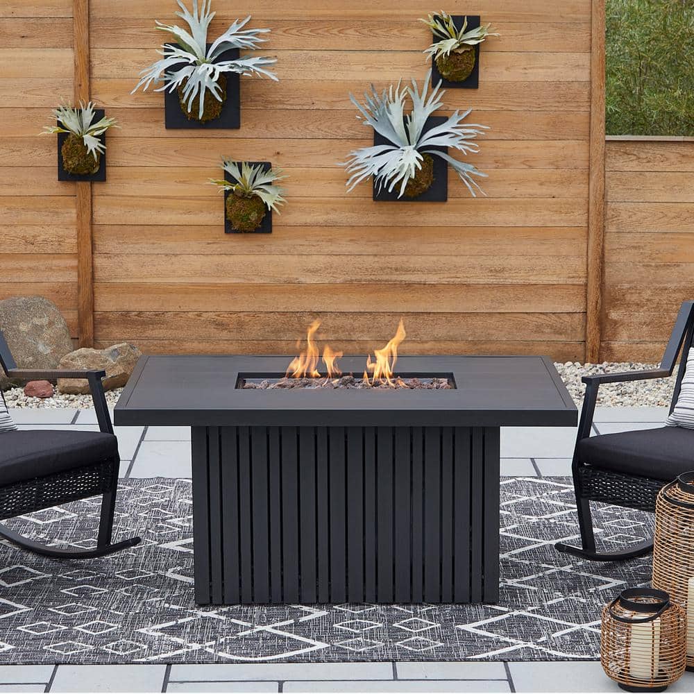 Real Flame Calvin 52 in. Aluminum Propane Fire Pit Table in Black Coral ...
